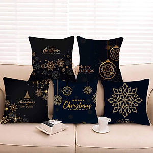 Akabsh Throw Pillow Cover,Throw Pillow Cover for Bed Sofa Chair Cushion Cases, Decorative Cushion Cover for Sofa Bedroom Living Room 17.8" x 18" Christmas Cotton Linen Throw Pillow Case