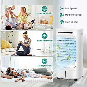 PETSITE Evaporative Air Cooler, 3-in-1 Portable Cooling Fan with Remote Control, 15H Timer, 2 Ice Packs, 2.6 Gal Water Tank, 3 Modes, 3 Speeds, Personal Swamp Cooler for Bedroom Home Office