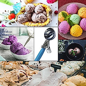 1 Pcs Stainless Steel Ice Cream Scoop Set Dishers Scoops Cookie Scoop Set Food Scoop, Blue Handle (2.48 Inch)