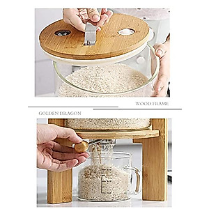 IYTBILQ Glass Cereal Dispenser Countertop with Spout Measuring Cup Sugar Flour Containers with Lids Airtight Automatic Rice Container for Kitchen Pantry 5L Capacity