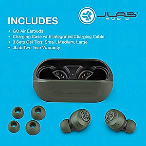 JLab Go Air True Wireless Bluetooth Earbuds + Charging Case - Green - Dual Connect - IP44 Sweat Resistance - Bluetooth 5.0 Connection - 3 EQ Sound Settings Signature, Balanced, Bass Boost