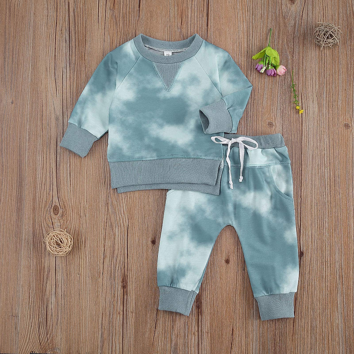 Muasaaluxi Newborn Baby Boys Outfits Long Sleeve Top Pullover Sweatshirt Long Pants Pajamas 2Pcs Tie Dye Clothes Set (Blue Gray, 0-6M)