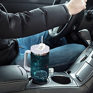 ODAWA AI Brain Hand Coffee Tumbler with Handle Double Wall Tumbler Reusable Stainless Steel Cups