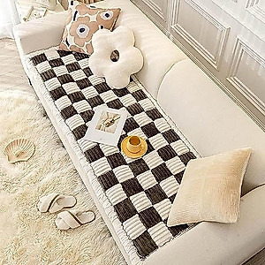 Cream-Coloured Large Plaid Square Pet Mat Bed Couch Cover - Protective Cotton Garden Couch Cover for Floor & Garden - Stylish Comfort for Your Pet