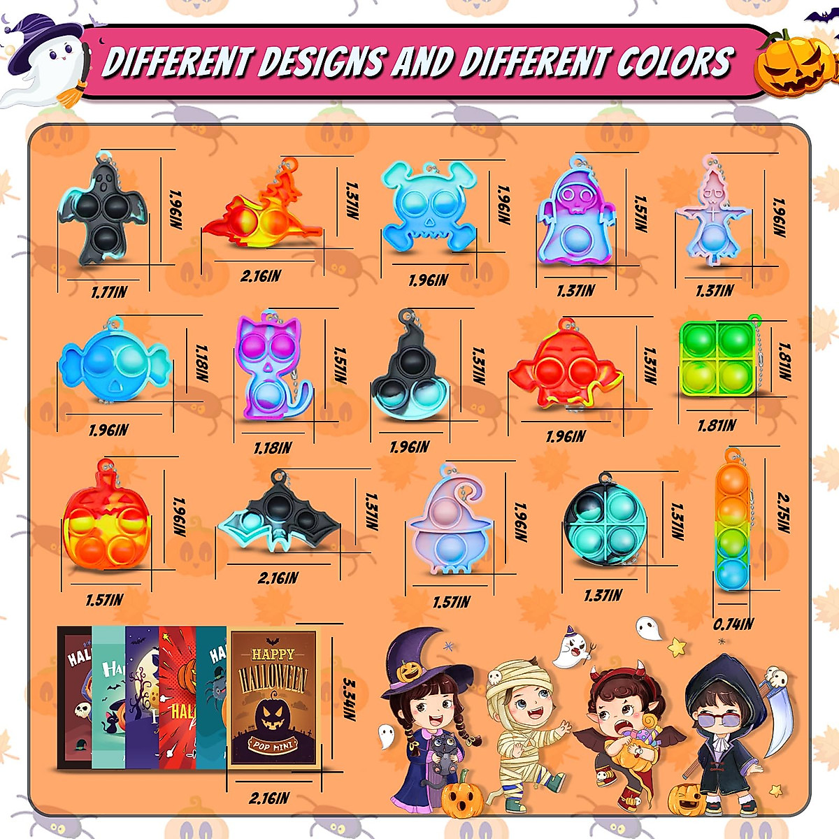 84 PCS Halloween Pop Fidget Toys Pack,Halloween Party Favors Supplies for Kids 4-8 8-12,Relieves Stress Anxiety Toys Pop Keychain Bulk,Classroom Rewards