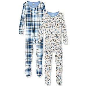The Children's Place,and Toddler Snug Fit 100% Cotton Zip-Front One Piece Footed Pajamas 2-Pack,DOGS_HT LUNAR | GRIPPER DOT_PUFF DTM PRINT | JOHNSON PLAID_FEDERAL BLUE | LT BLUE OXFORD,2T