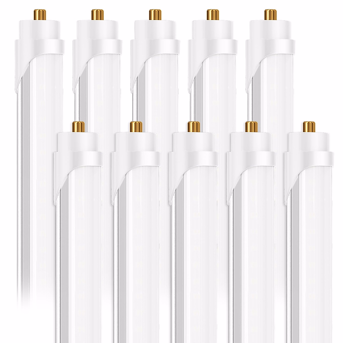 ONLYLUX 8 Foot Led Bulbs T8 T12 LED 8ft Tube Light F96T8 F96T12 LED Bulb 96" FA8 Single Pin LED Fluorescent Replacement, (100W Fluorescent Equivalent) 6500K CW Daylight Milky Cover, 10 Pack