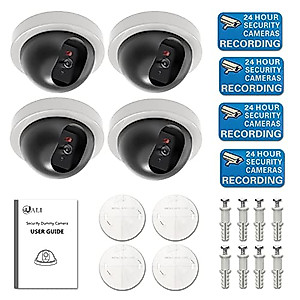 WALI Dummy Fake Security CCTV Dome Camera with Flashing Red LED Light with Security Alert Sticker Decals (SDW-4), 4 Packs, White