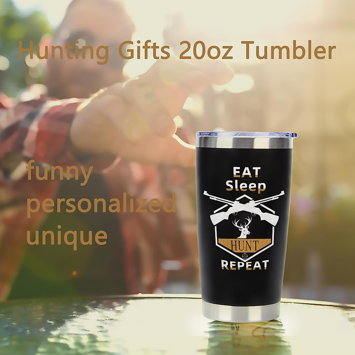 EchoMaven Hunting Gift for Men - Unique Deer Hunter Tumbler 20oz - Eat Sleep Hunt Repeat