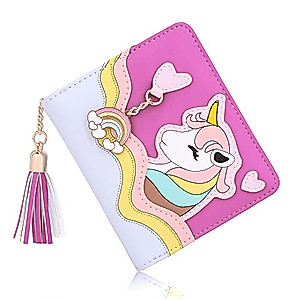 UTO Wallet for Girls Cute Unicorn Leather Vegan Small Women Tassel Rainbow Pendant Card Holder Kawaii Coin Purse