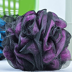 LiFBEAUTiFuL Bathing Ball,Set of Four, xxl-75g，Super Large Size,Towel Gourd,Strong Exfoliation， Four Colors,Delicate Foam，Four Hooks are accompanied，Loofah, Blue,yellow,purple,green, 6×6×6 Inch