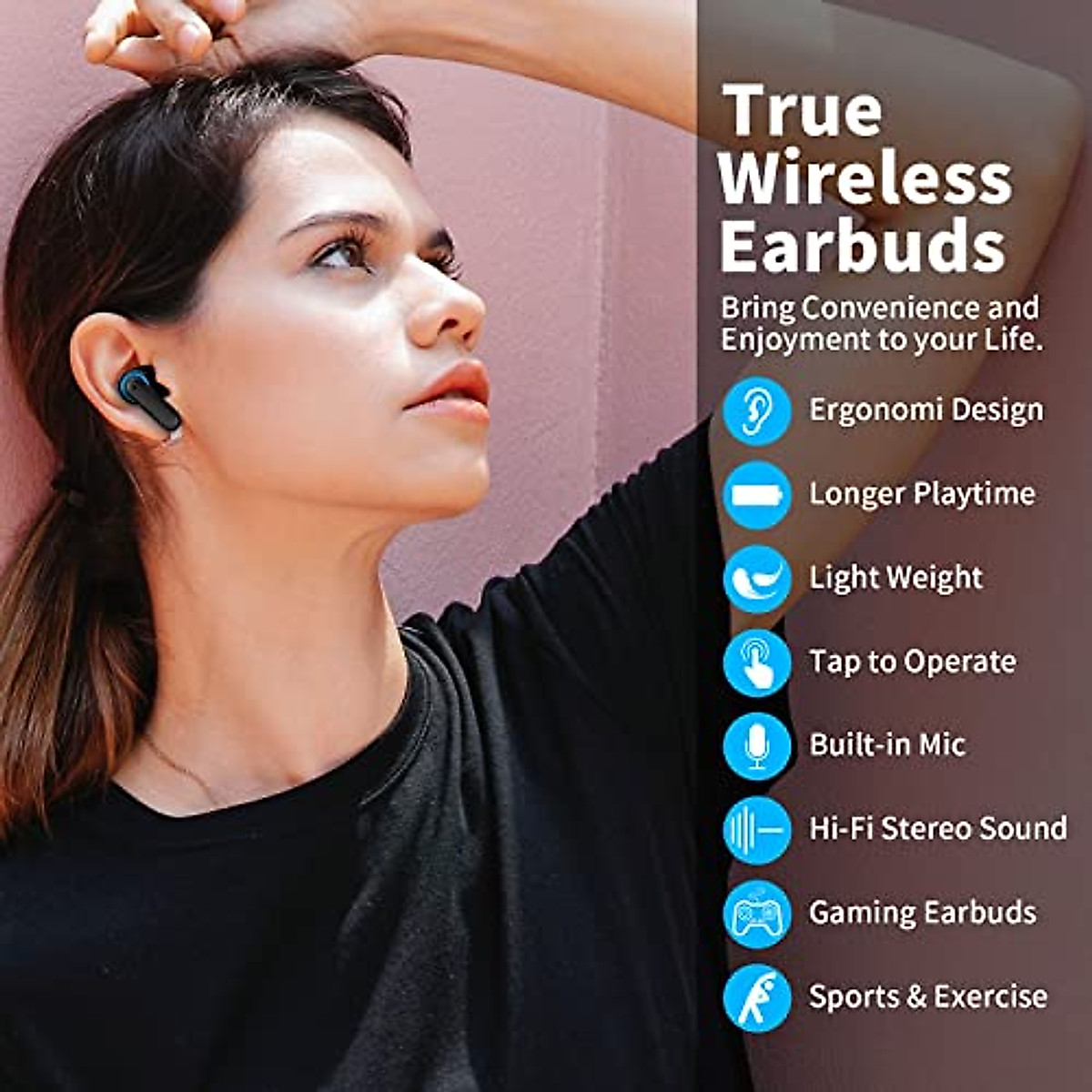 Bluetooth 5.3 Headphones for Samsung S22 S23 Ultra,True Wireless Noise Canceling Earbuds,Bluetooth Earbuds Earphones,Sweat Resistant,Built-in Microphone,Deep Bass for Galaxy S22 S21 S20 FE A53 A12 A13