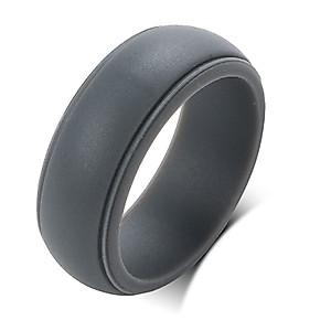 YUNGELX Customize Silicone Couple Rings Her Demon & His Angel Matching Ring for Him Her 8MM Dark Grey Breathable Silicone Rubber Step Edge Dome Comfort Fit Wedding Band Promise Engagement Rings Set