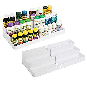 mDesign Plastic Expandable 3-Tier Shelf Rack Organizer - Storage for Bathroom Vanity, Cabinet, Cupboard, Drawer - Holds Medicine, Vitamins, Supplements, Cosmetics - Ligne Collection - 2 Pack, White