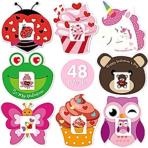 CUALFEC Valentine's Day Cards for Kids Valentines Cards Set with Temporary Tattoos and Envelopes Perfect Choice for Classroom Gift 8 Different Cute & Adorable Designs - 48 Pack