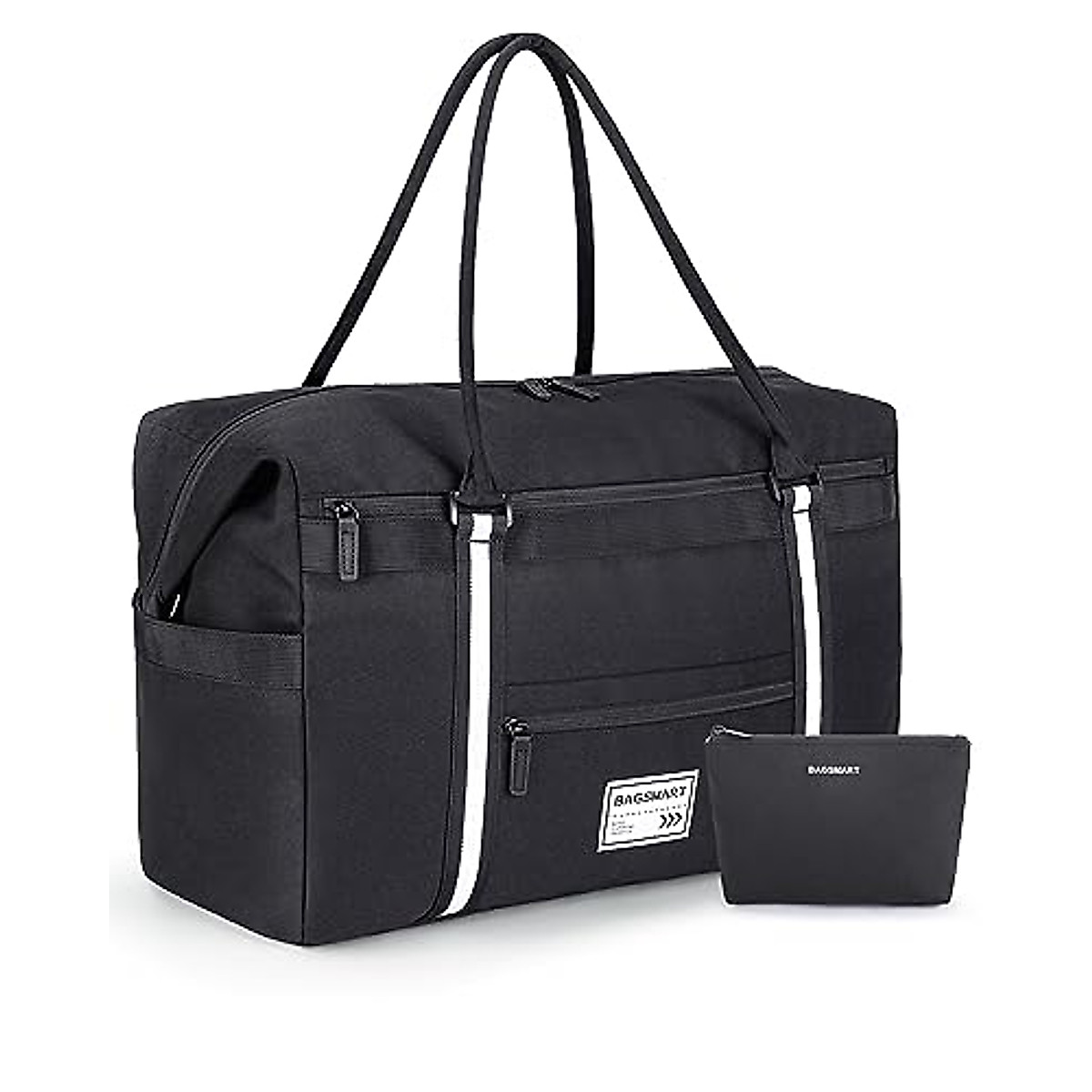 BAGSMART Travel Duffle Bag for Women, Multi Pockets Carry On Weekender Overnight Bag, Foldable Travel Tote Bag for Personal Items, Black