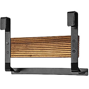 MyGift Black Metal Over The Cabinet Kitchen Towel Holder Dishrag Drying Rack with Rustic Solid Burnt Wood White Cursive Towels Design Sign