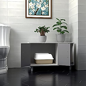 GDLF Modern Wood Pet Crate Cat Washroom Hidden Litter Box Enclosure Furniture House as Table Nightstand with Scratch Pad,Stackable (Gray & White)