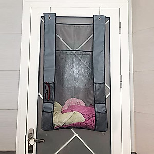 Sainal Hanging Laundry Hamper Bag Large Over The Door Mesh Storage Bag and Space Saving Clothes Hamper with Hooks,Wall-mounted Foldable Laundry Basket (Grey)