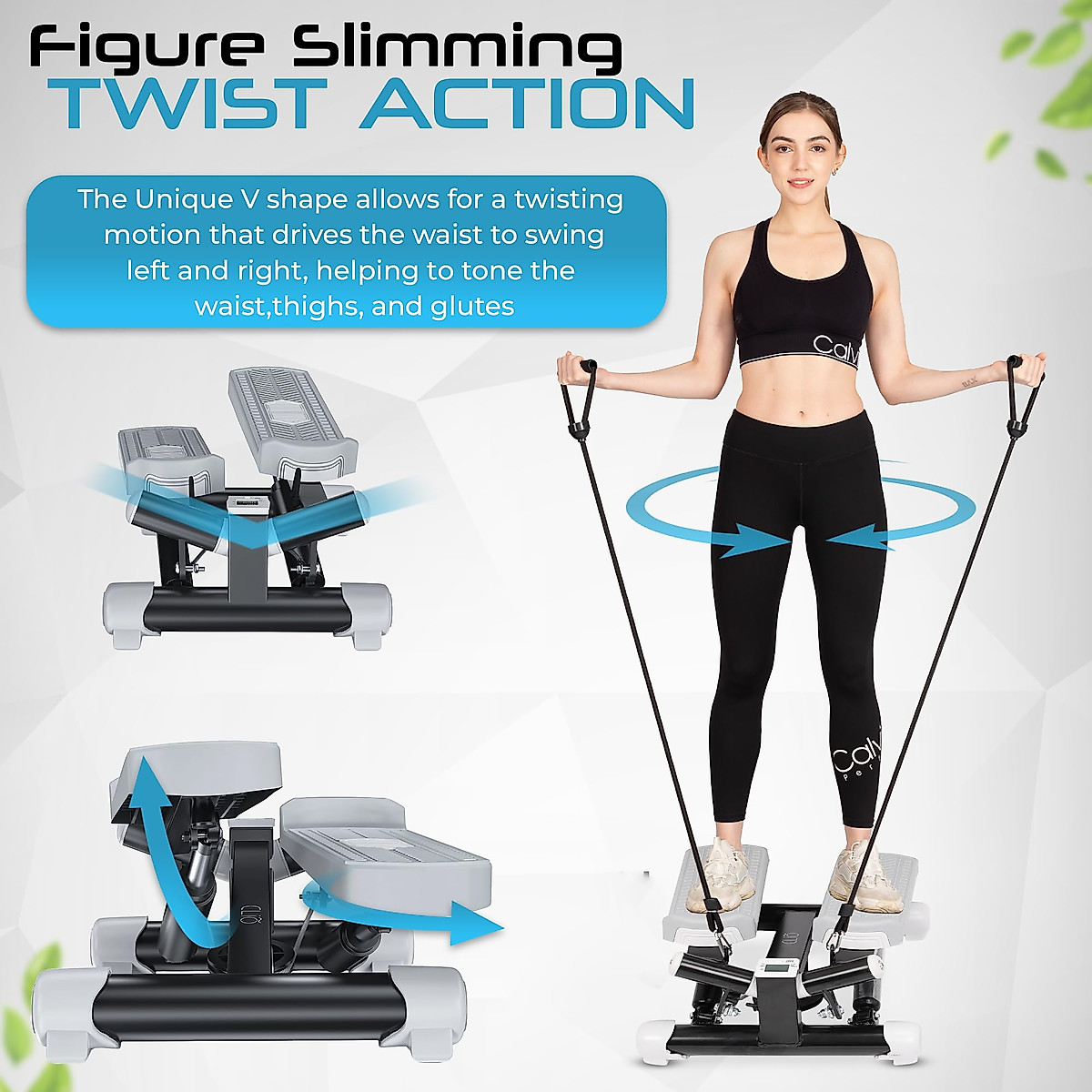 CLIÕ Advanced Twist Motion Mini Stair Stepper Exercise Equipment, Portable Small Stair Steppers for Exercise At Home, Resistance Bands & Mat - Hydraulic Fitness Stair Climber, 350lbs Weight Capacity