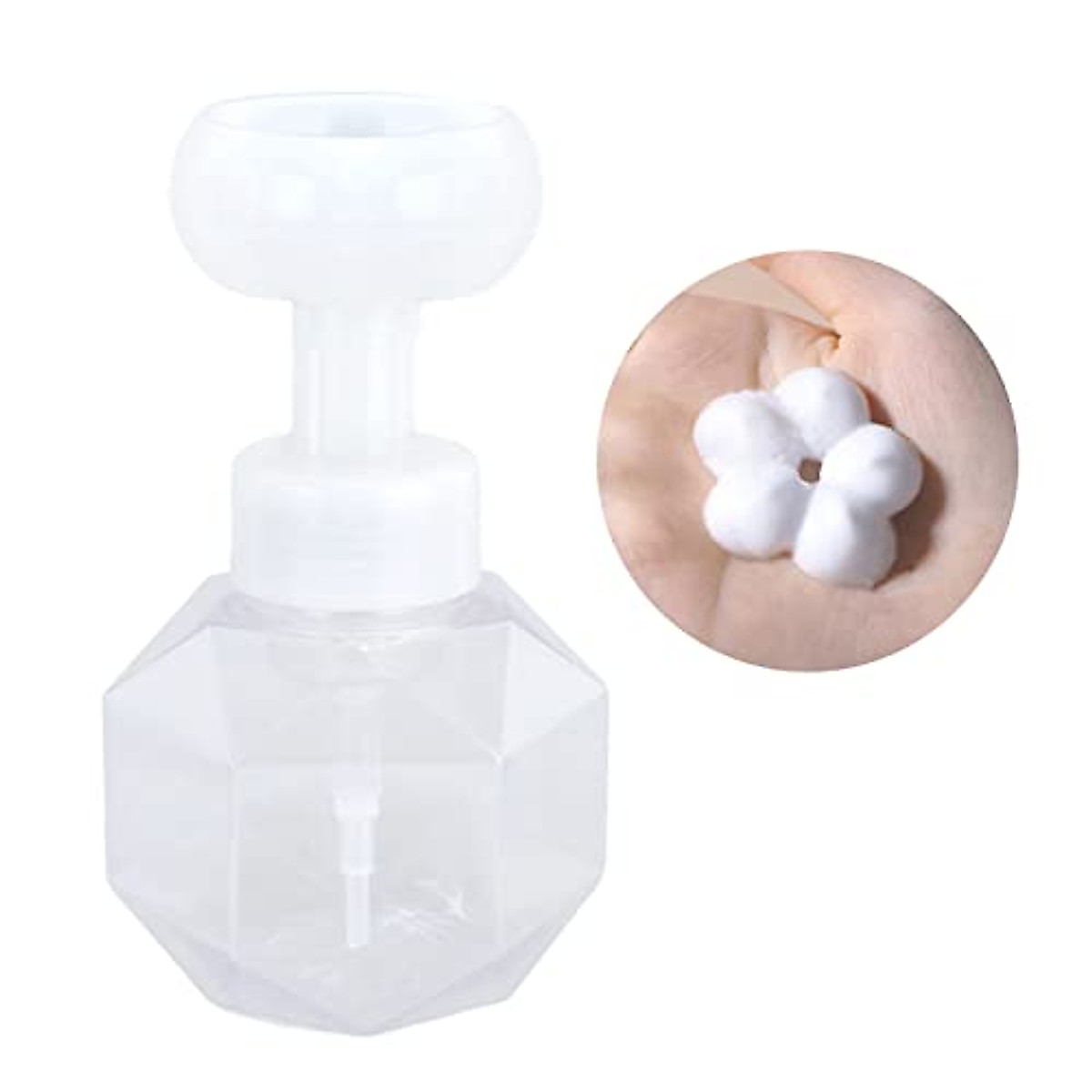 Natudeco Foaming Hand Soap Dispenser Liquid Soap Bottle PETG Flower Shape Portable Foaming Bottle for Cleaning Travel Foam Pump Bottle 300ml (Transparent)