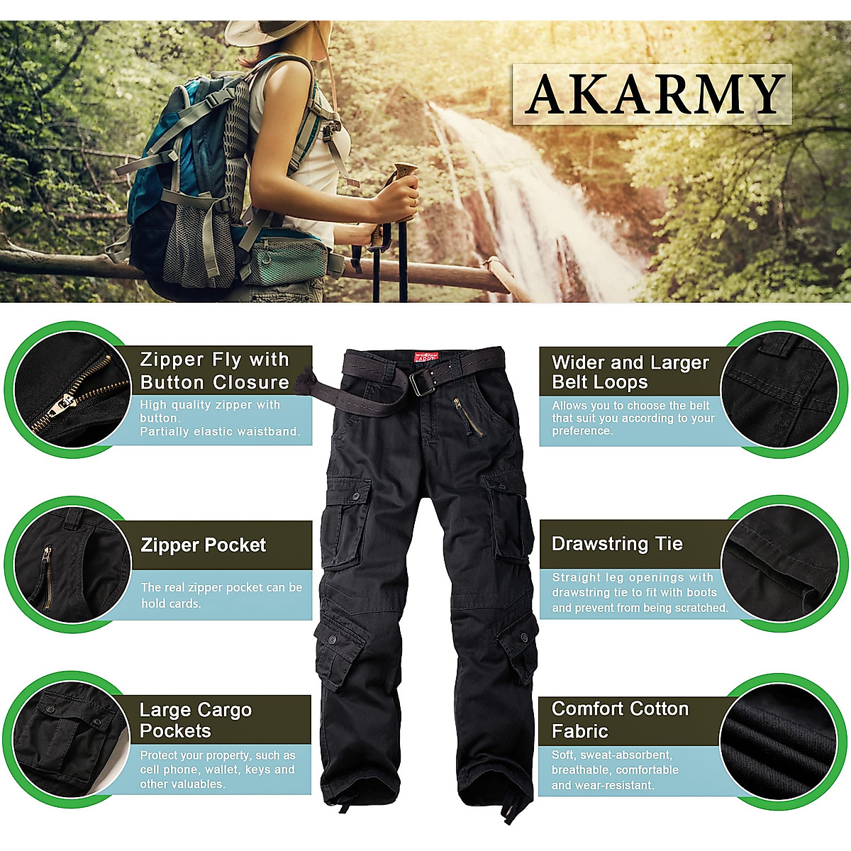 AKARMY Womens Cargo Pants with Pockets Outdoor Casual Ripstop Camo Military Combat Construction Work Pants
