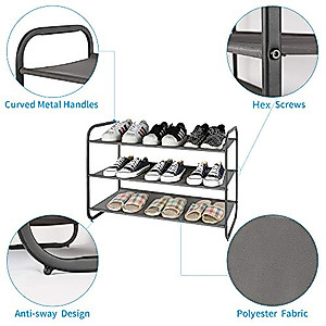 MAX Houser 3-Tier Shoe Rack, Fabric Shoe Shelf for Closet Bedroom Entryway (Dark Grey)