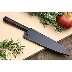 Yoshihiro Mizu Yaki Blue High Carbon Steel #1 Black Forged Petty Kiritsuke Japanese Utility Knife Shitan Handle (6'' (150mm) & Saya)