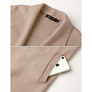 ZESICA Women's Casual Lapel Cardigan Long Sleeve Open Front Irregular Hem Soft Knitted Sweater Coat with Pockets,Oats,Medium