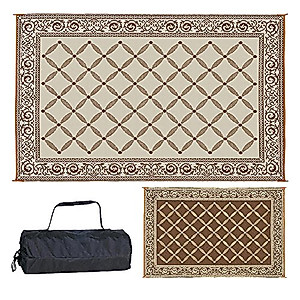 Stylish Camping 116097 6-feet by 9-feet Reversible Mat, Plastic Straw Rug, Large Floor Mat for Outdoors, RV, Patio, Backyard, Picnic, Beach, Camping (Brown/Beige)