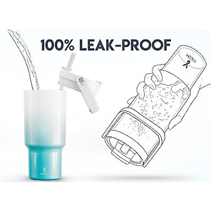 Meoky 32 oz Tumbler with Handle, Tumbler with Lid and Straw, Stainless Steel Travel Mug, 100% Leak Proof, Keeps Cold for 24 Hours, Fits in Car Cup Holder (Azure)