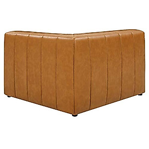 Modway Bartlett Channel Tufted Vegan Leather, 4-Piece with Chaise, Tan-4-Piece