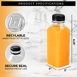 NYHI 12 oz 20 Count Clear Plastic Juice Bottles with Tamper Evident Caps Reusable Empty Drink Containers with Caps for Juicing Smoothies Water Iced Tea Lemonade Other Beverages