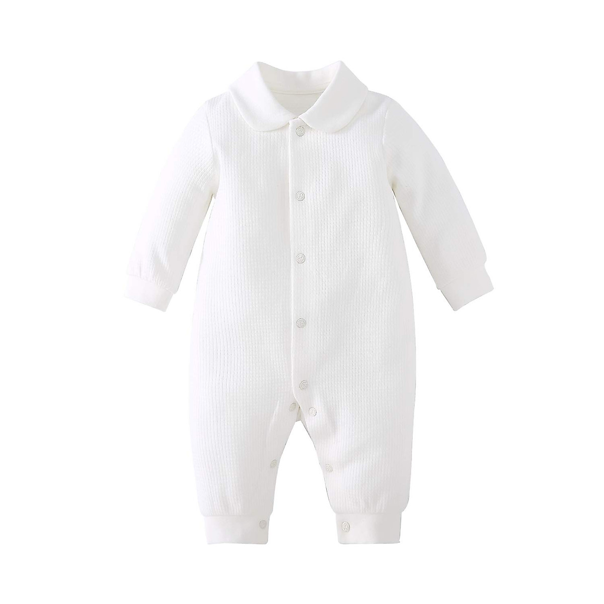 pureborn Unisex Baby Boys Girls Spring Fall Romper Jumpsuit - Solid White Long Sleeve Jumpsuit Clothes for Christening Baptism 3-6 Months