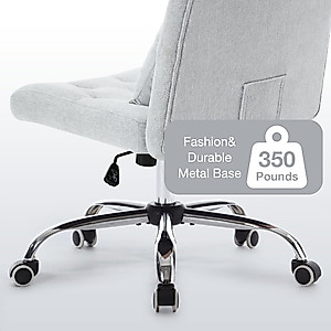 Armless Fabric Office Desk Chair with Wheels, Cross Legged Wide Seat Chair, Modern Home Office Chair with Lumbar Pillow, Comfortable Computer Task Chair for Small Space, Vanity Chair for Women, Girls