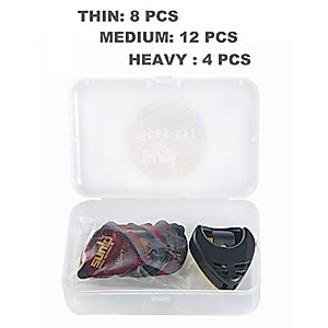 Premium Guitar Picks 24pcs Thin Medium Heavy Gauge Variety Pack with Picks Holder Plastic Picks Box SUNLP Celluloid Guitar Picks for Acoustic Classical Electric Guitar Bass 0.46mm & 0.71mm & 0.96mm
