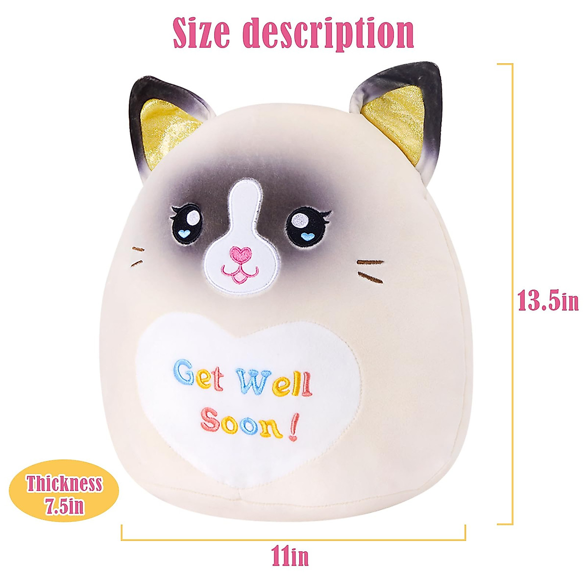 CozyWorld 13.5" Get Well Soon Cat Plush Pillow Soft Cute Cat Stuffed Animal Get Well Soon Gift for Women Girls Kids Patient Feel Better Plush Toy