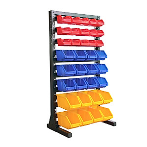 Rack Hanging Bin Storage System Heavy Duty Steel Organizer Shelving Unit W/ 70 Plastic Bins in 8 Tiers. Grey Metal