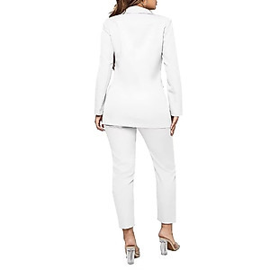 Women Double Breasted Blazer Set Formal 2 Piece Pants Outfits Long Sleeve Bussines Suit Set for Work Office White L