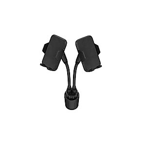 Gabba Goods Dual Phone Holder for Car Cup Holder – Long Flexible Neck, 360° Rotatable Car Phone Mount - Adjustable Cell Phone Cup Holder, Universal Size Fits 2 iPhone, Samsung, GPS and More
