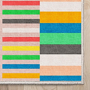 Well Woven Geometric Modern Flat-Weave Washable 7'10" x 9'10" Area Rug - Multi Color Bright Geometric Abstract - for Living Room, Dining Room and Bedroom