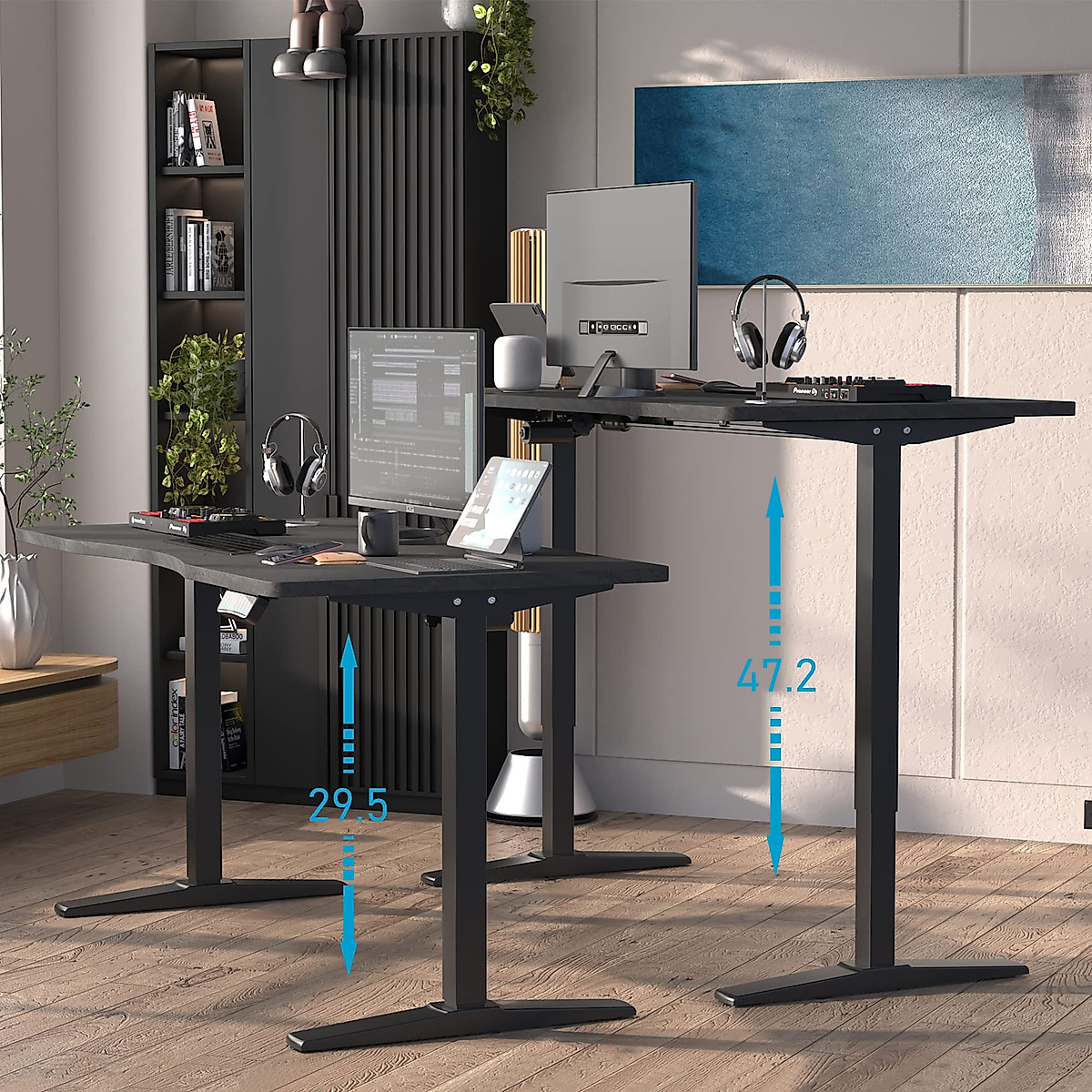 Monomi Height Adjustable Electric Standing Desk, 55 x 28 Inches Stand up Desk, Sit Stand Home Office Computer Desk(Black Frame+Marble Black Top)