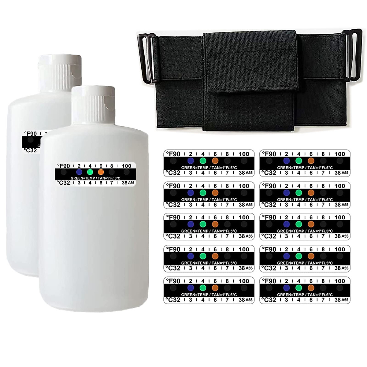 13 Pcs Urine Test Complete Kit Hidden Waist Pouch 2 Translucent Empty Bottle 10 Adhesive Temperature Test Strip for Portable Traveling