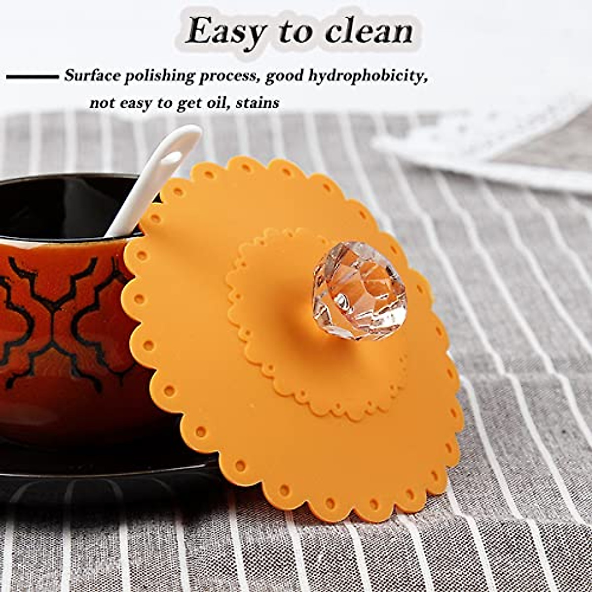 Fellibay Silicone Cup Lids Diamond Flexible Mug Covers Reusable Tea Coffee Cup Covers Anti-dust Airtight Seal Cup Lids Glass Cup Universal Lids for Home Kitchen Using 6pcs