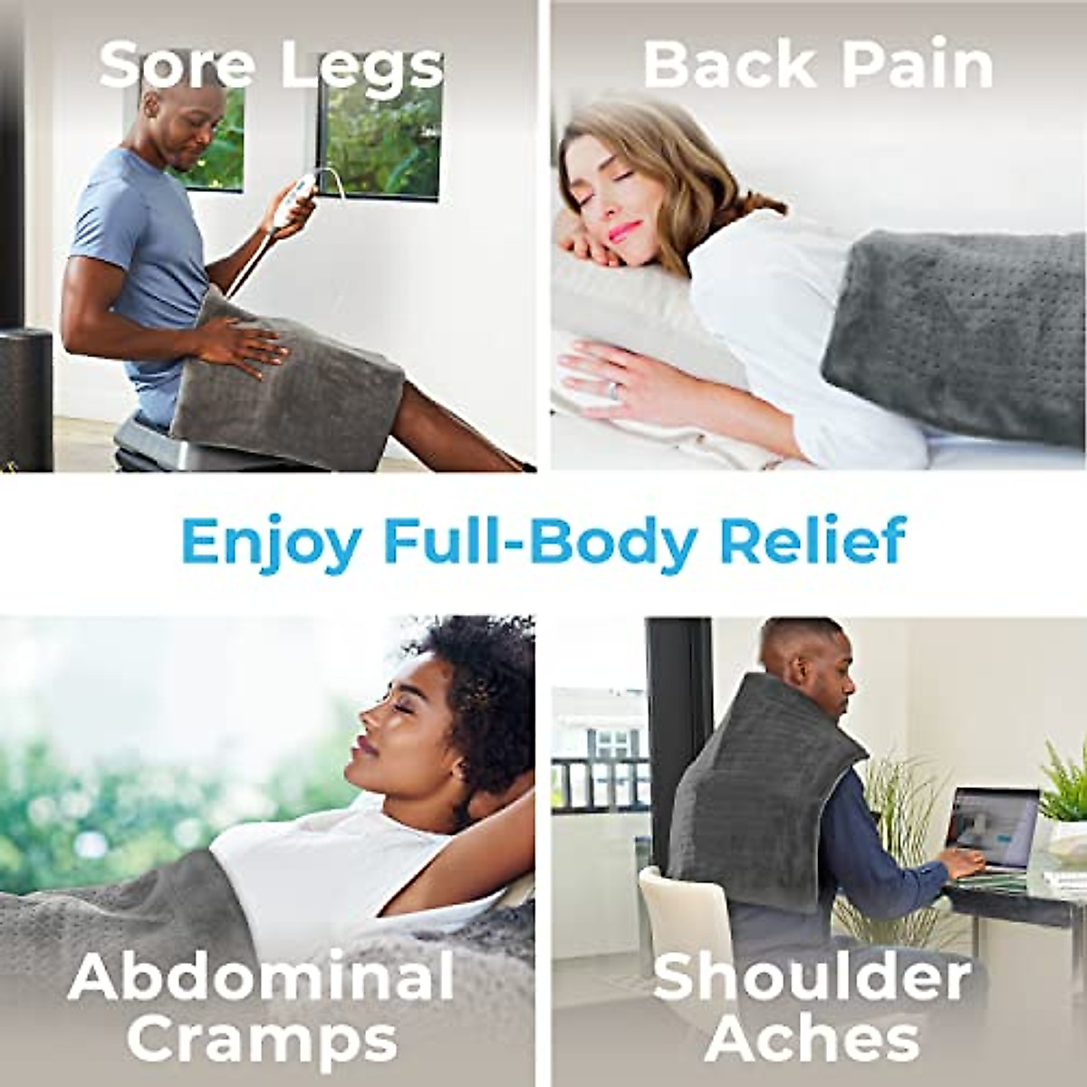 Pure Enrichment® PureRelief™ Ultra-Wide Microplush Heating Pad - 20” x 24” XXL Size & 6 Heat Settings for Temporary Neck, Shoulder & Back Pain Relief - Moist Heat Option & Machine Washable (Gray)