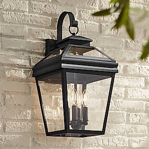 John Timberland Stratton Street Traditional Outdoor Wall Light Fixture Textured Black Lantern 22" Clear Glass for Exterior House Porch Patio Outside Deck Garage Yard Front Door Garden Home