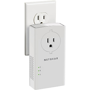 NETGEAR Powerline adapter Kit, 2000 Mbps Wall-plug, 2 Gigabit Ethernet Ports with Passthrough + Extra Outlet (PLP2000-100PAS), White