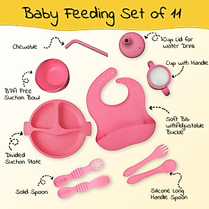 Aainbeots Silicone Baby Feeding Set, 10 Pcs Baby Led Weaning Supplies with Suction Bowl and Plate, baby feeding set with Adjustable Bid,Sippy Cup with Straw and Lid, Mommy Ark Set Suit for 6+Months