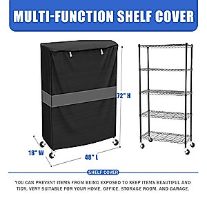 MOLLYAIR Shelf Cover with Side Pocket - Black Primary Color with Gray Middle Stitching,48x18x72 inch