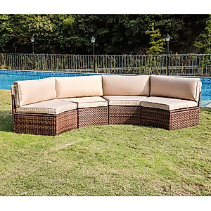 SUNSITT Outdoor 4-Piece Patio Sectional Set Half-Moon Patio Furniture Wicker Curved Outdoor Sofa with Beige Cushion